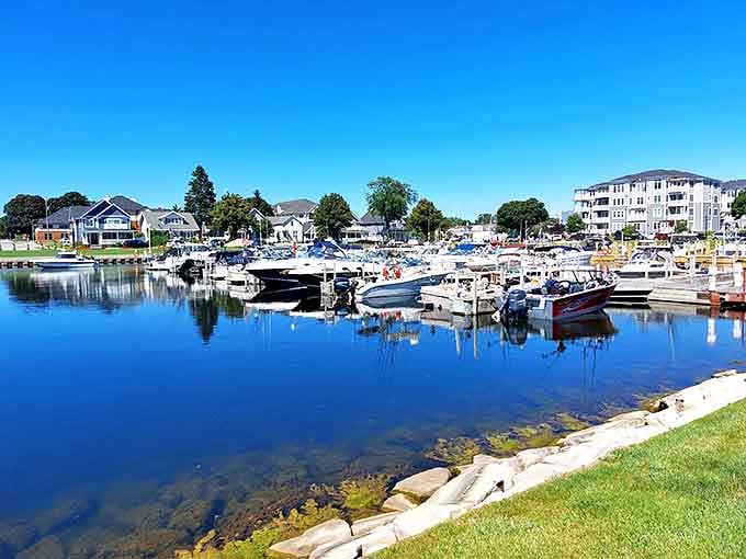 The marina: where boats of all tax brackets peacefully coexist in waters so blue they'd make Caribbean postcards jealous.