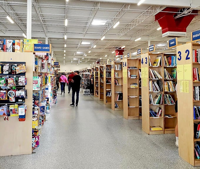 Wide aisles and clear signage make navigation easy, even when the treasure hunting gets seriously competitive among shoppers.