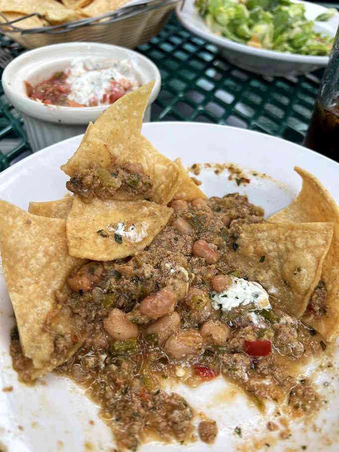 Crispy tortilla chips meeting savory turkey chili is the kind of chemical reaction everyone can appreciate and enjoy.