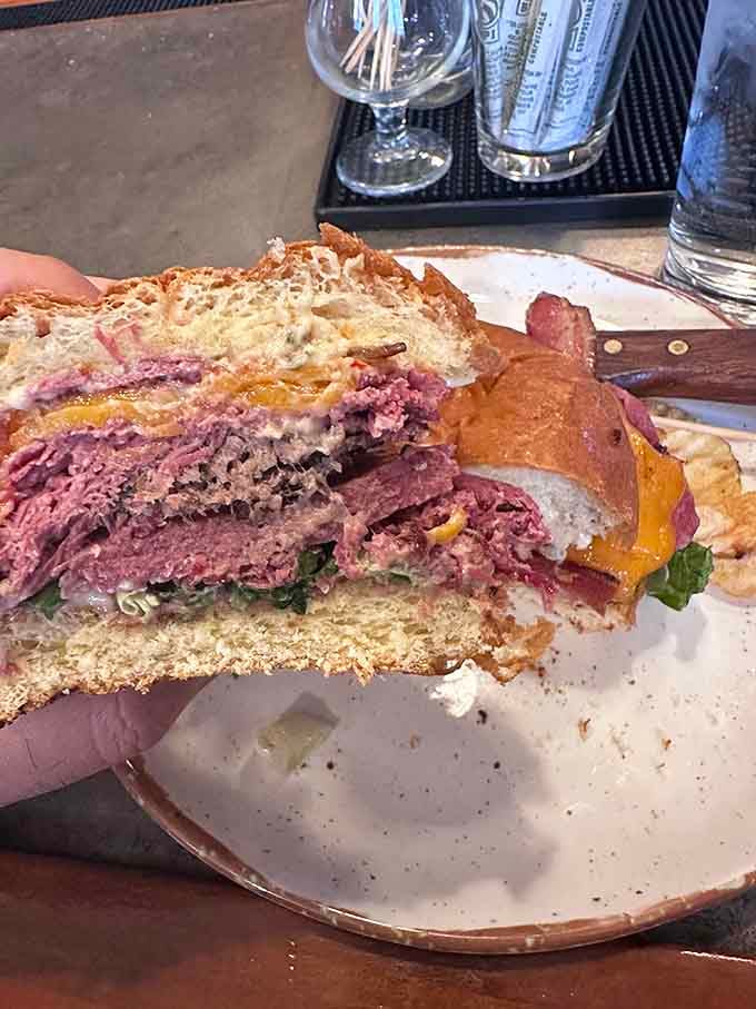 Pastrami piled this high should probably be illegal, but thank goodness we live in a free country.