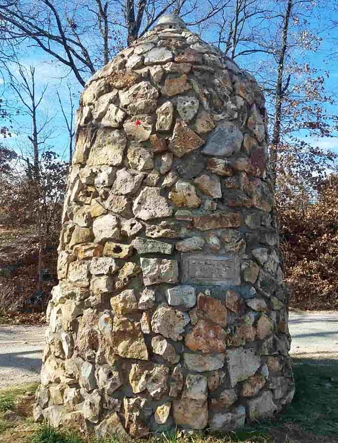This stone monument might look like a wizard's chess piece, but it's actually a historic marker celebrating Joplin's geographical significance.