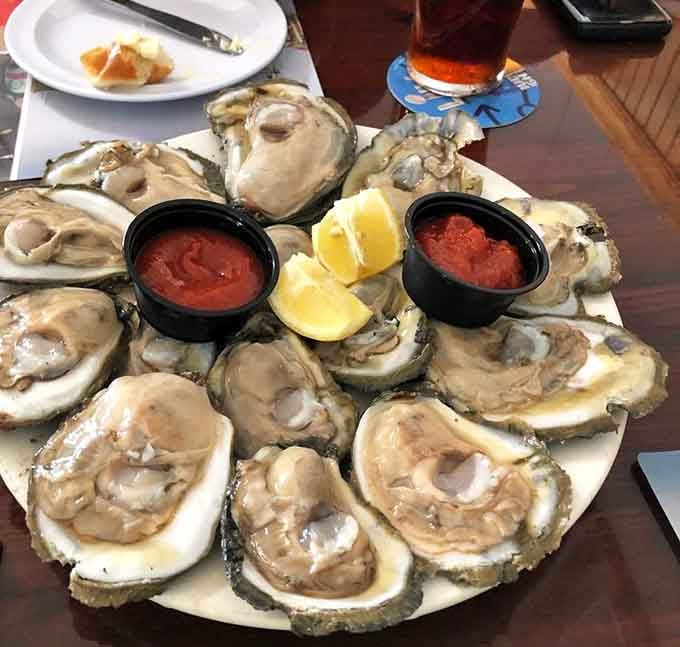 A dozen oysters arranged like edible pearls, ready to transport you straight to the Chesapeake in one slurp.