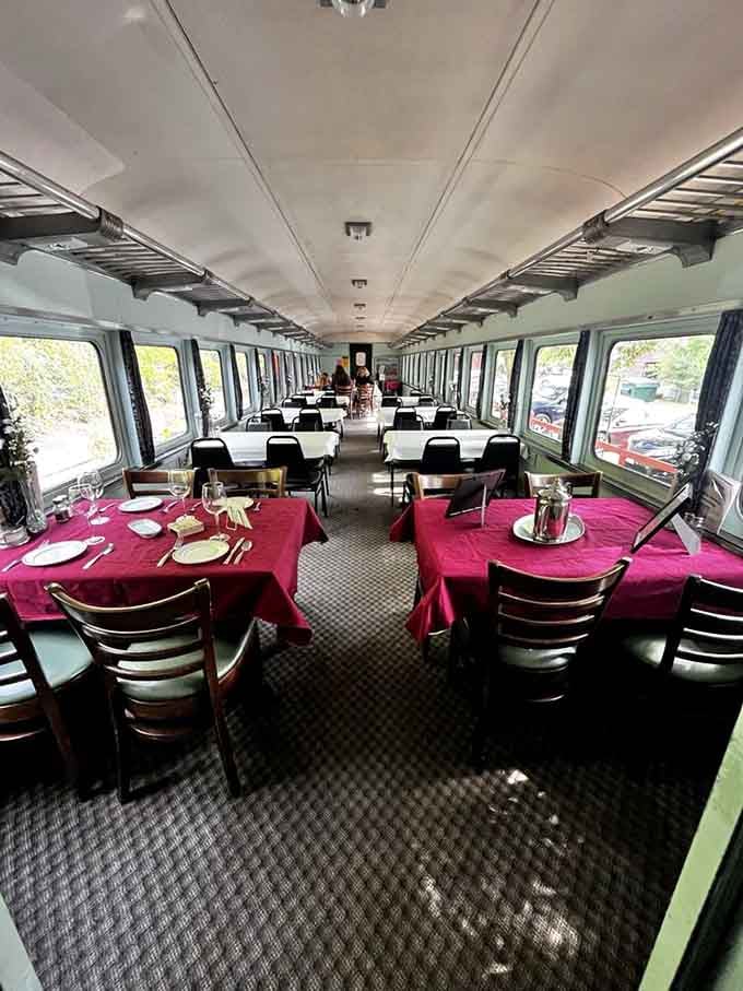 First-class dining on rails means white tablecloths, proper place settings, and scenery that changes with every course served.