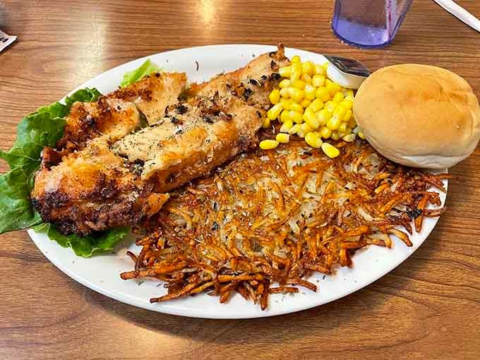 Walleye with hash browns and corn: Minnesota's holy trinity of comfort on one glorious plate.