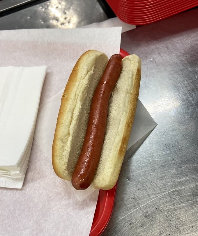 Sometimes simplicity speaks volumes—a perfectly steamed bun cradling a quality dog needs no introduction or apology.