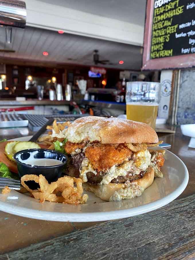 Fried chicken meets burger in this glorious creation that somehow makes perfect sense once you take that first bite.