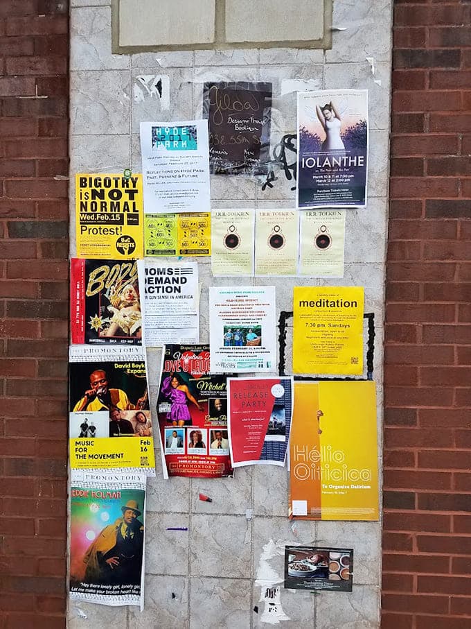 The community bulletin board proves Hyde Park still believes in the power of paper and human connection.