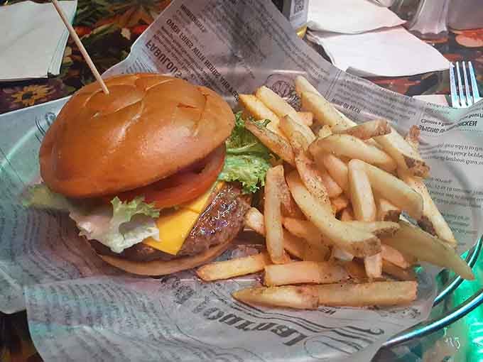 A burger and fries combo that looks exactly like what you hoped it would be, no surprises.