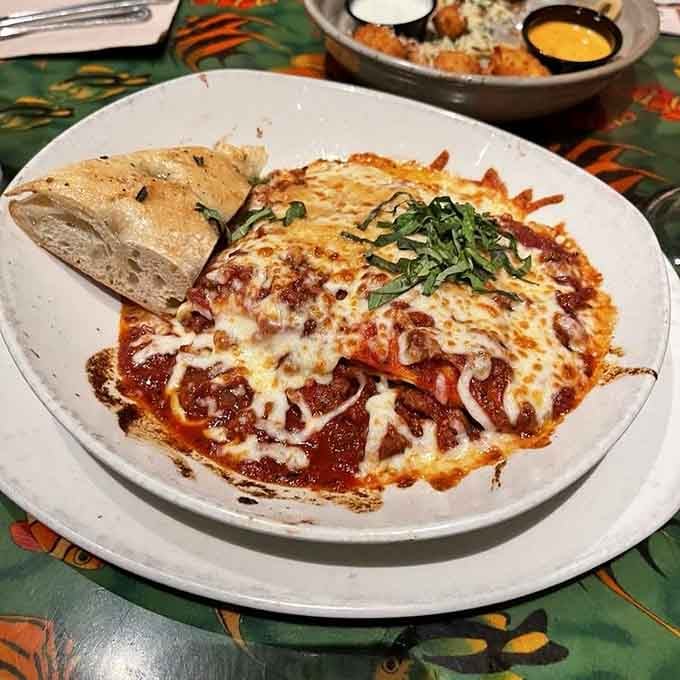 Lasagna this cheesy deserves its own spotlight, preferably enjoyed while a mechanical parrot provides dinner commentary overhead.