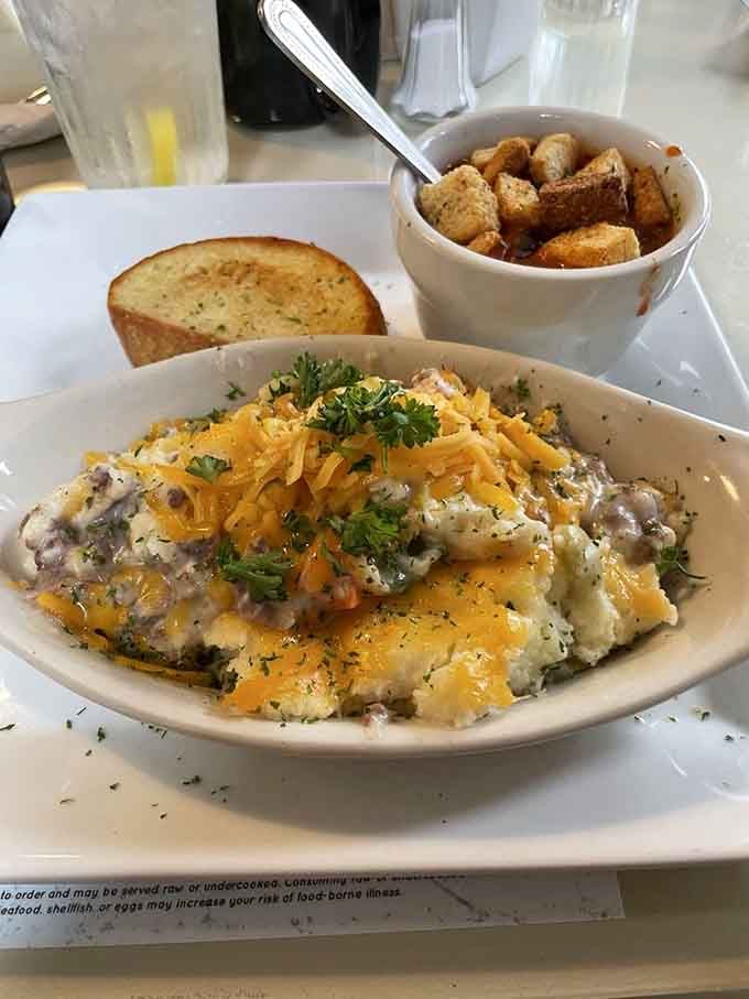 Shepherd's pie so creamy and comforting it could make a grown person weep tears of joy into their napkin.