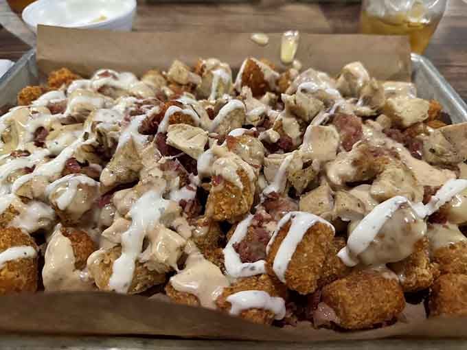 Chicken and tots drowning in toppings create the kind of indulgence your cardiologist doesn't need to know about.