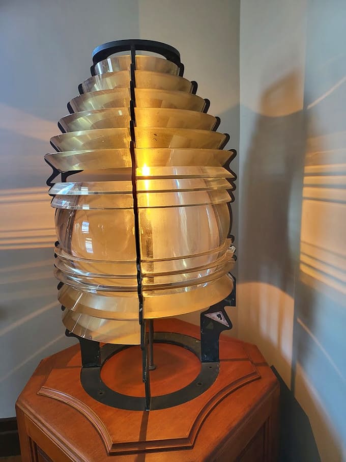 When lit, this Fresnel lens could be seen for miles, basically the lighthouse equivalent of a superhero signal.