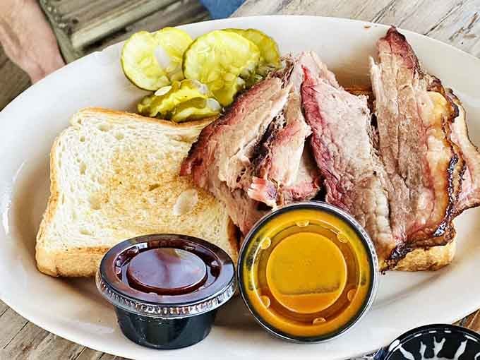 Tender beef brisket proves this fish camp knows its way around a smoker, not just the fryer.