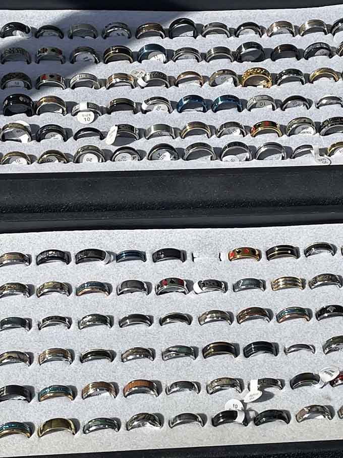 Rows of rings offering more choices than a jewelry store, minus the pushy salesperson and the guilt-inducing price tags.
