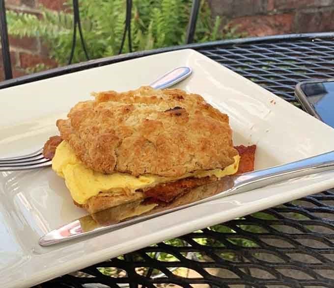 That breakfast sandwich on a fluffy biscuit is basically a warm hug for your taste buds and your soul.