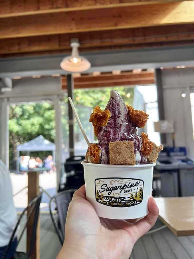 The Larch Mountain sundae towers over everything like its namesake, demanding respect and a big spoon.