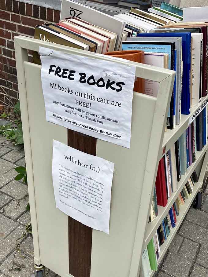 Free books outside prove that sharing literature is just as important as selling it to eager readers passing by.