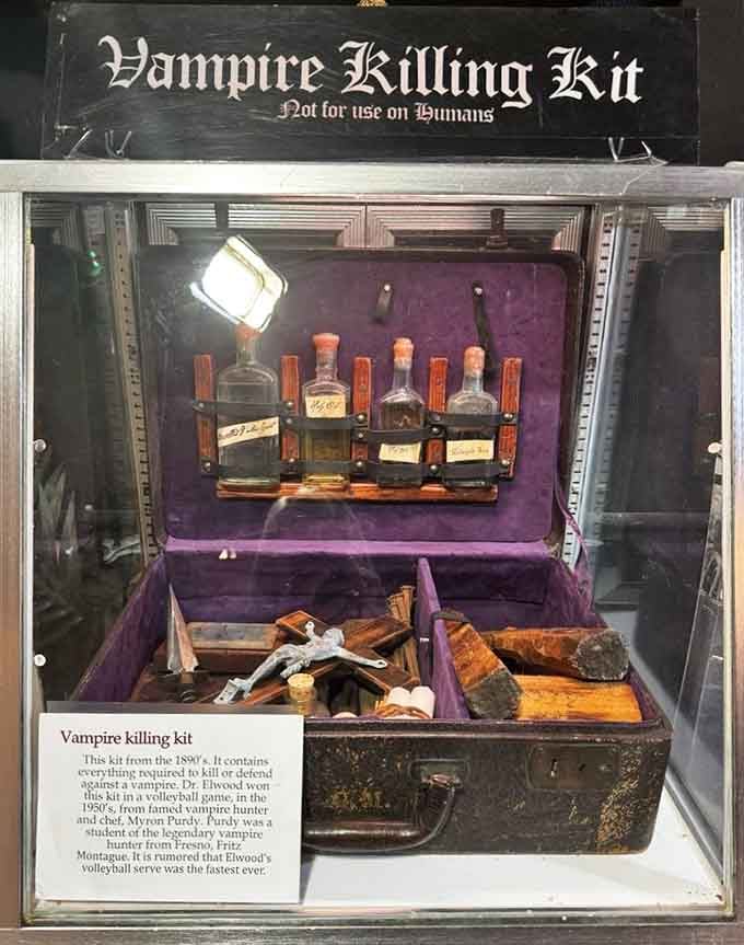 Dr. Van Helsing would be jealous of this vintage vampire hunting kit, complete with wooden stakes and holy water.