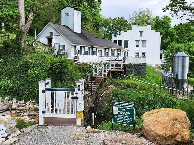 Old Pogue Distillery perches on the hillside, proving that good bourbon requires both patience and a willingness to climb some stairs.