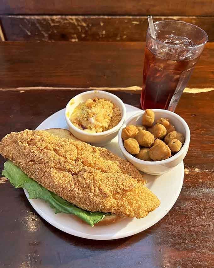 A fried catfish sandwich so generously portioned, you might need a strategy session before diving in headfirst.