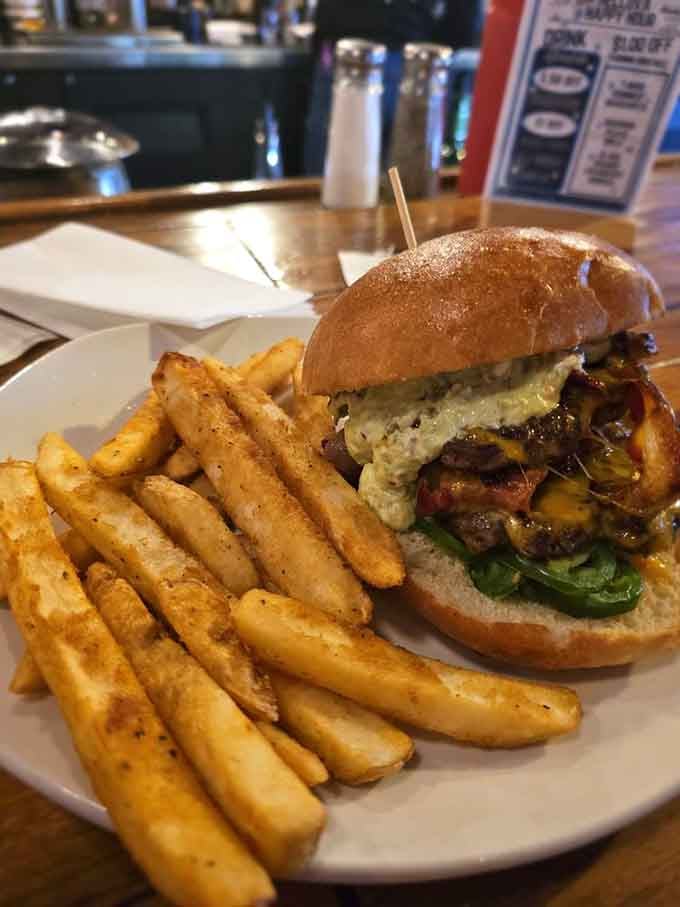 Loaded with peppers and cheese, this burger brings the heat without requiring a fire extinguisher nearby.