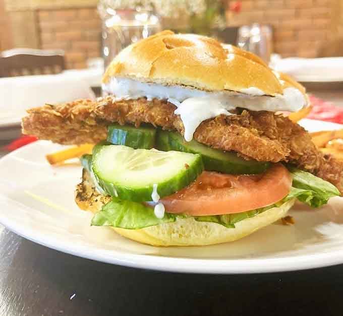 The Wiener schnitzel sandwich is breaded, golden perfection that makes you wonder why every sandwich isn't this good.