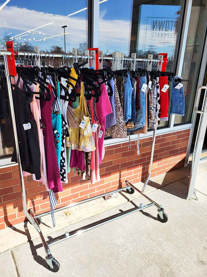 Even the outdoor racks are calling your name, because great deals refuse to be contained by walls.