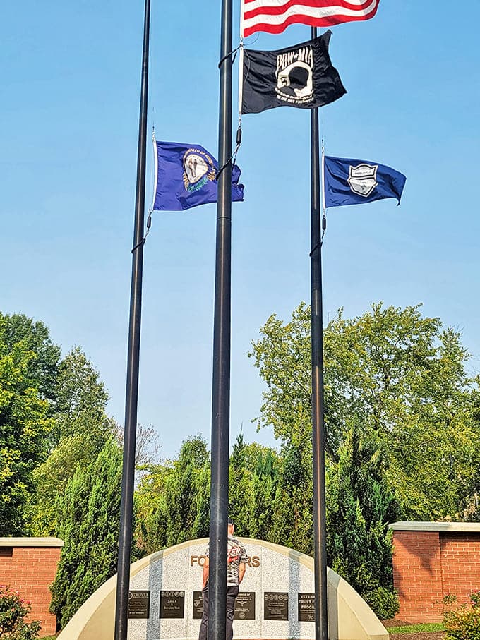 Flags flutter at the Veterans Memorial, honoring service and sacrifice in a community where patriotism isn't just for holidays.