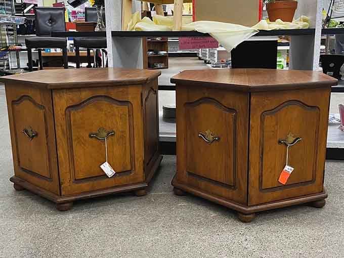 These matching wooden side tables are the furniture equivalent of finding twins separated at birth&mdash;ready for reunion in your living room.