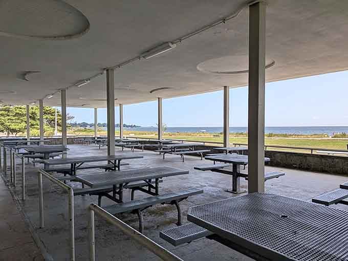 Oceanfront dining without the oceanfront prices. The pavilion's simple tables offer million-dollar views that no fancy restaurant can match.