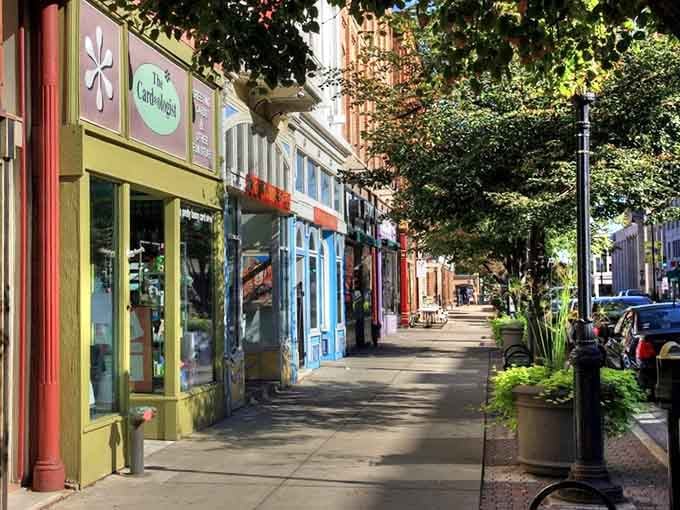 Sidewalk strolling through downtown feels like stepping into a postcard where people still say hello to strangers passing by.