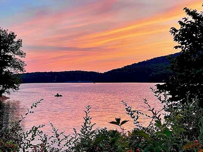 Sunset transforms the lake into liquid gold. Even smartphone cameras can't quite capture the magic of this twilight moment.