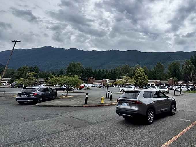Mountains frame every parking space here, making even your grocery run feel like a scenic adventure worth bragging about.