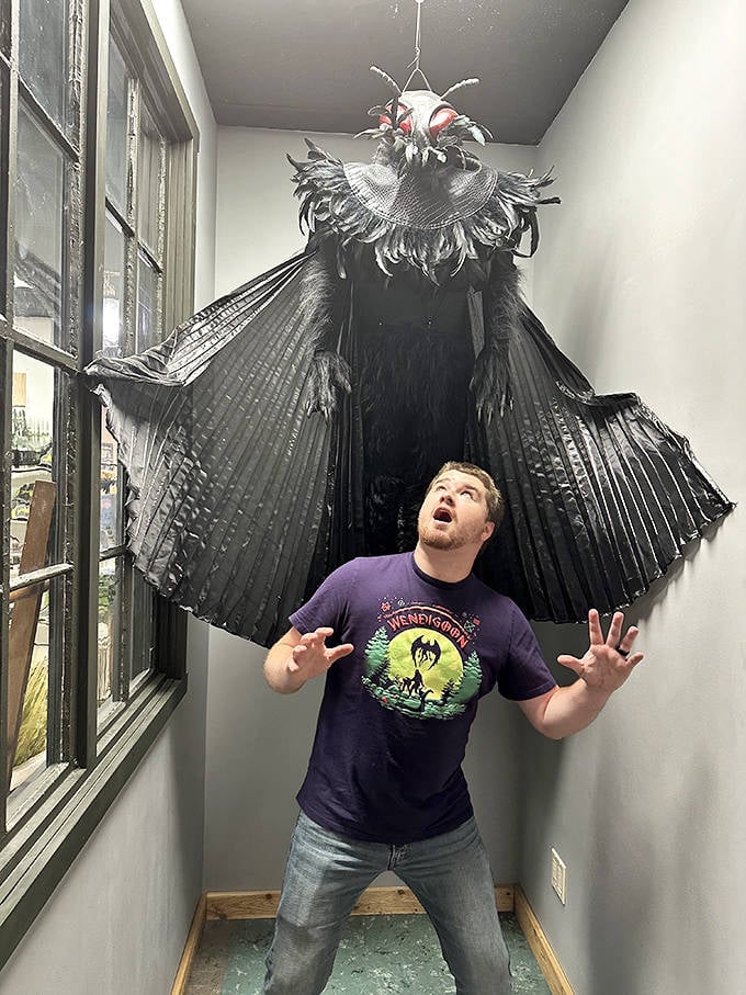 "Just a normal Tuesday," thinks this visitor as a massive winged cryptid prepares to swoop down upon its unsuspecting prey.
