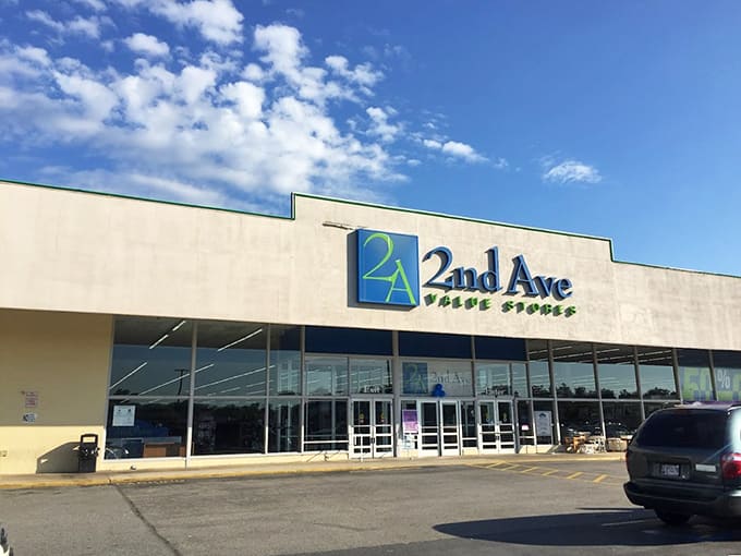 Blue skies and bold signage create a perfect backdrop for treasure hunting, making even errands feel like adventures.