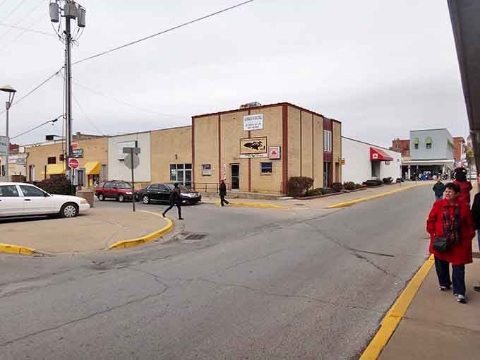 Atchison's downtown corner reveals the heartbeat of river town life, where brick buildings have witnessed generations of hellos and goodbyes.