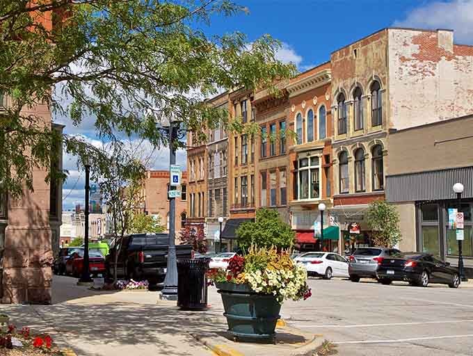 Bloomington's historic downtown square showcases beautifully preserved architecture bathed in golden sunlight&mdash;small-town America at its finest.