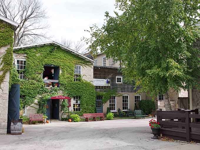 Ivy climbs the walls of this courtyard building, nature and architecture dancing together in perfect harmony.