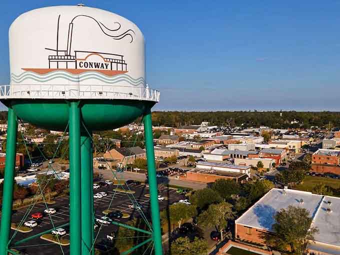 That water tower with the riverboat drawing tells you everything about this town's connection to its waterways.