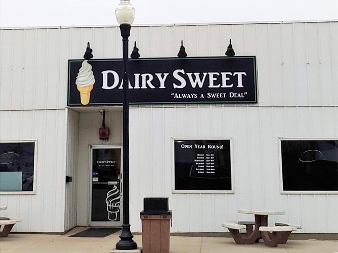 "Always a Sweet Deal" indeed - Dairy Sweet's simple sign promises frozen treats but delivers tenderloin magic too.