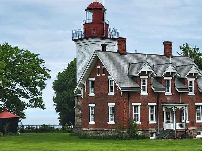 Victorian brick lighthouse stands proud on Lake Erie, reminding us that some of life's best views are priceless.