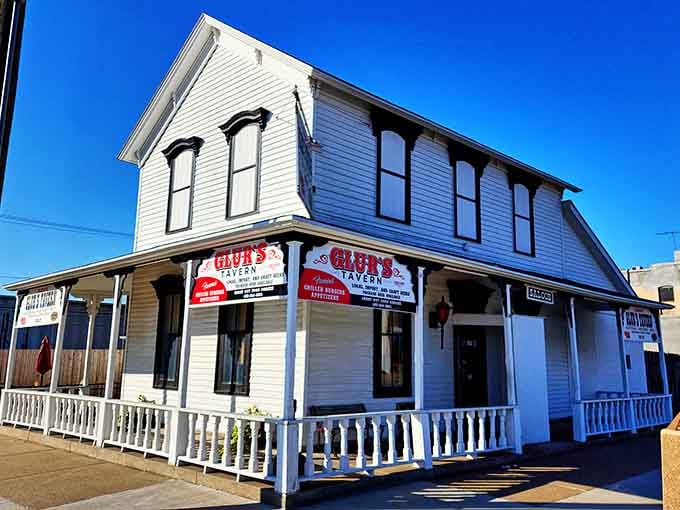 This white clapboard building with its charming porch has been serving thirsty travelers since Buffalo Bill roamed the plains.