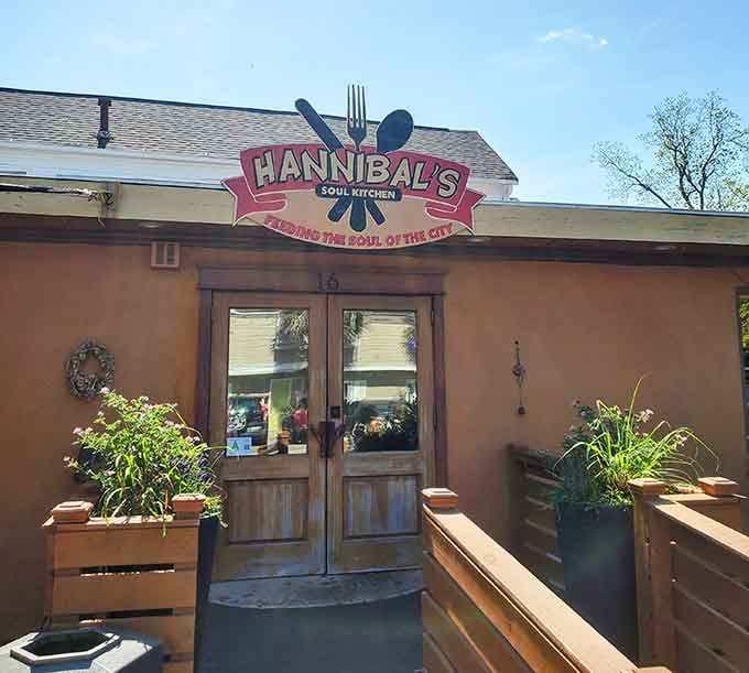 That cheerful orange exterior hints at the warm soul food hospitality you'll find at Hannibal's Kitchen.