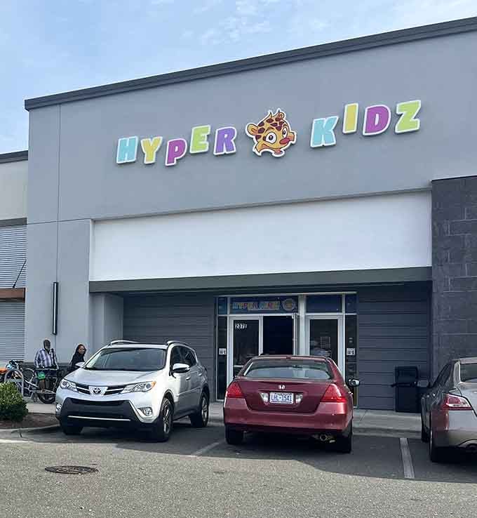 Hyper Kidz Durham's cheerful monkey mascot and rainbow letters practically shout "bring the grandchildren" from the storefront.