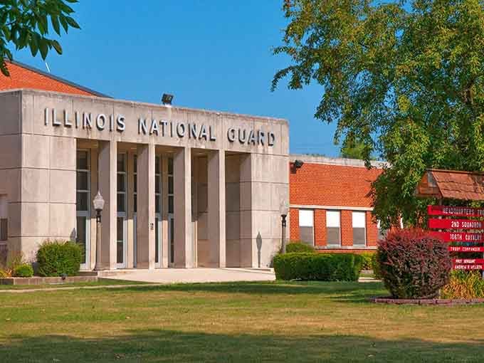 The Illinois National Guard Armory in Kewanee represents the town's strong community spirit and connection to military service traditions.