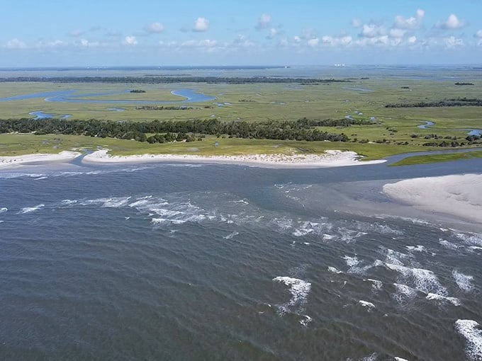 Where ocean currents meet pristine shoreline, this barrier island creates patterns that look almost too perfect to be natural.