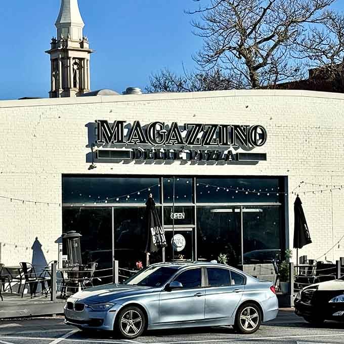 Magazzino's curved white fa&ccedil;ade stands out in Lawrenceville like a modern Italian dream in Georgia.
