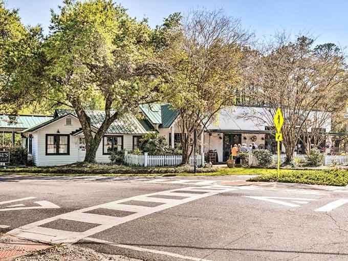 White picket fences frame these adorable homes like something straight out of "The Andy Griffith Show."