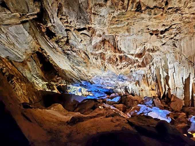 Blue lighting transforms this underground chamber into something from a sci-fi movie, minus the aliens and spaceship.