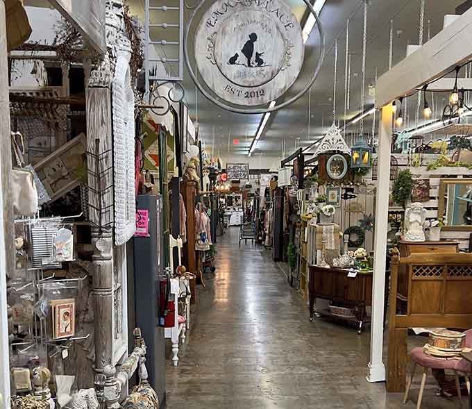 This elegant indoor corridor feels more like an antique gallery than a typical flea market experience.